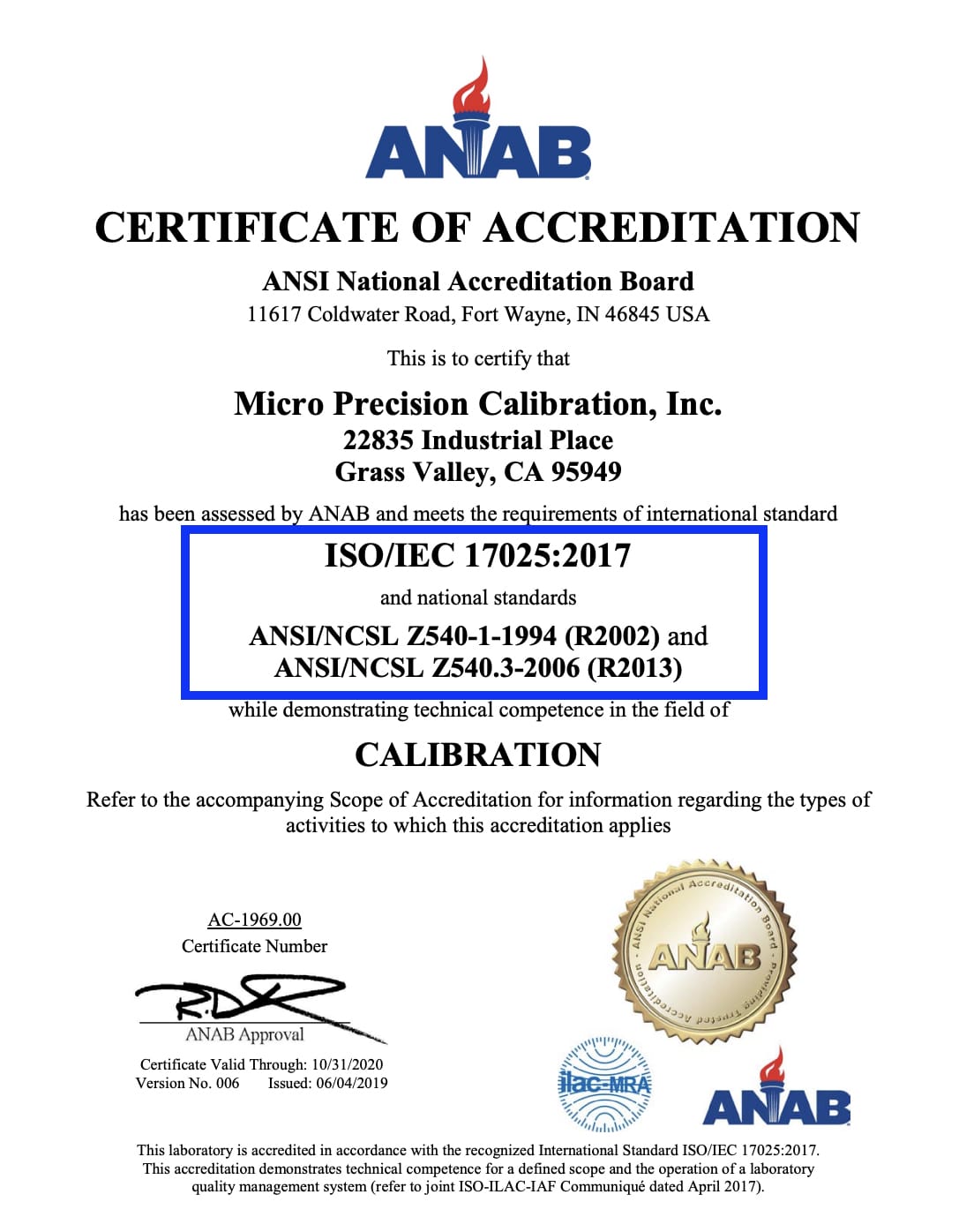Quality Program - Accreditation - Micro Precision Calibration